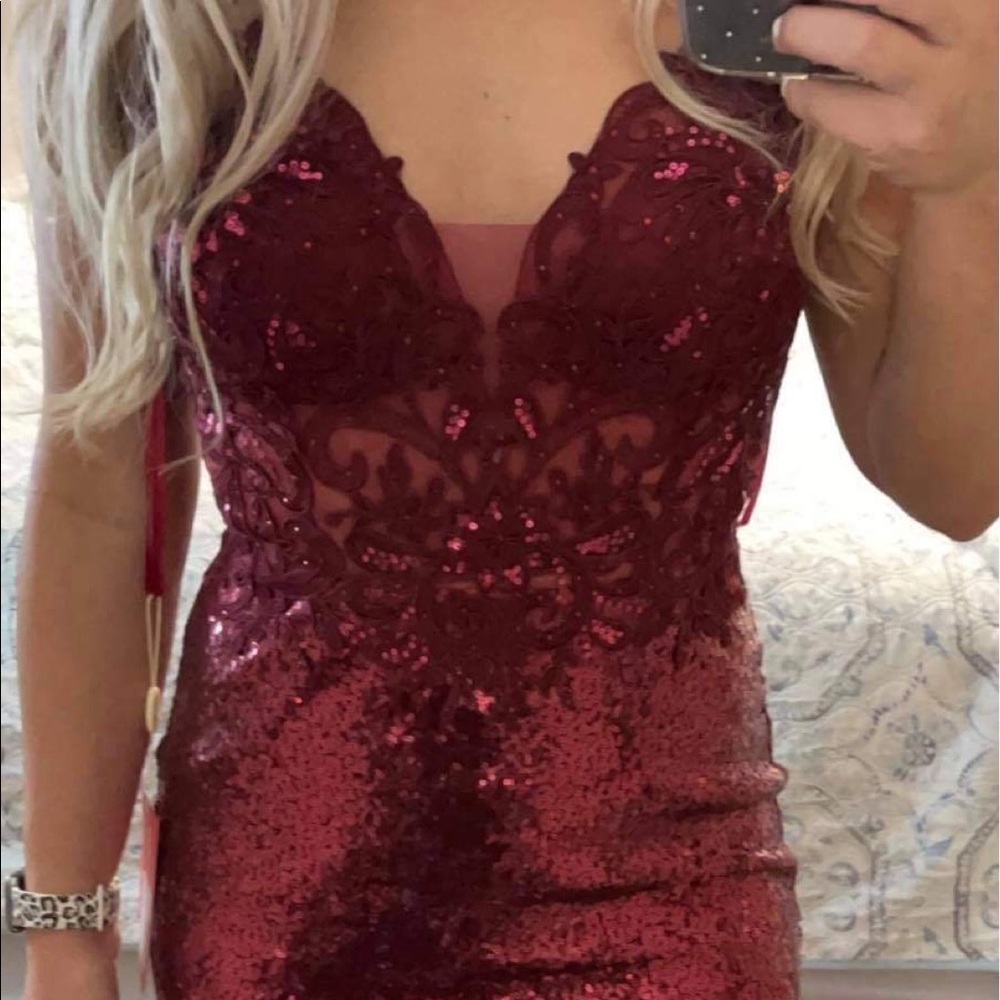Burgundy Maroon Sequin And Lace Mermaid Formal Dress … - Gem